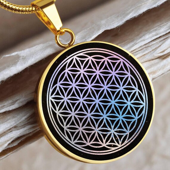 Flower of Life Holographic Art Necklace Sacred Geometry Jewelry Etsy
