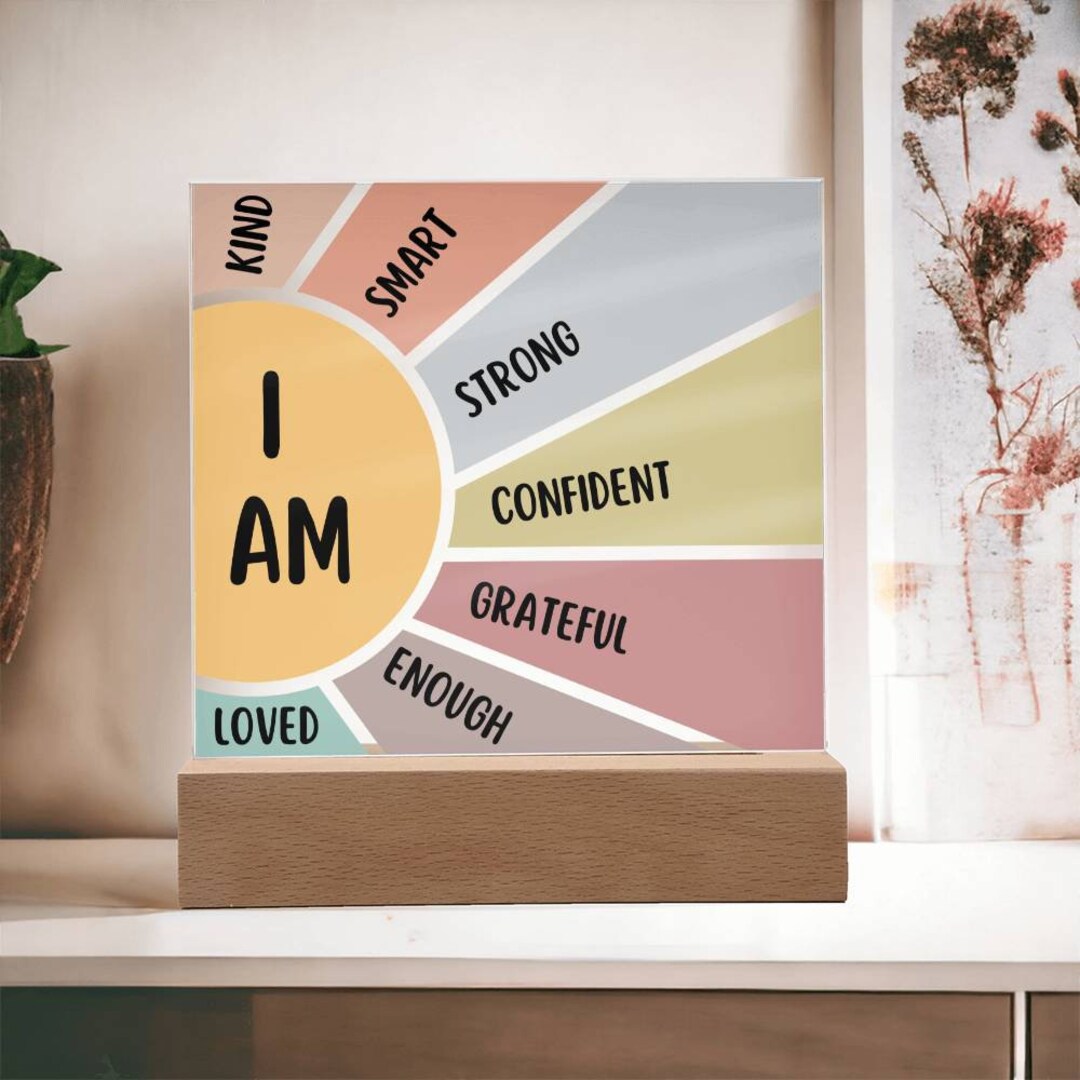 Positive Affirmation Acrylic Plaque: Kids Room Decor With Wooden Base ...