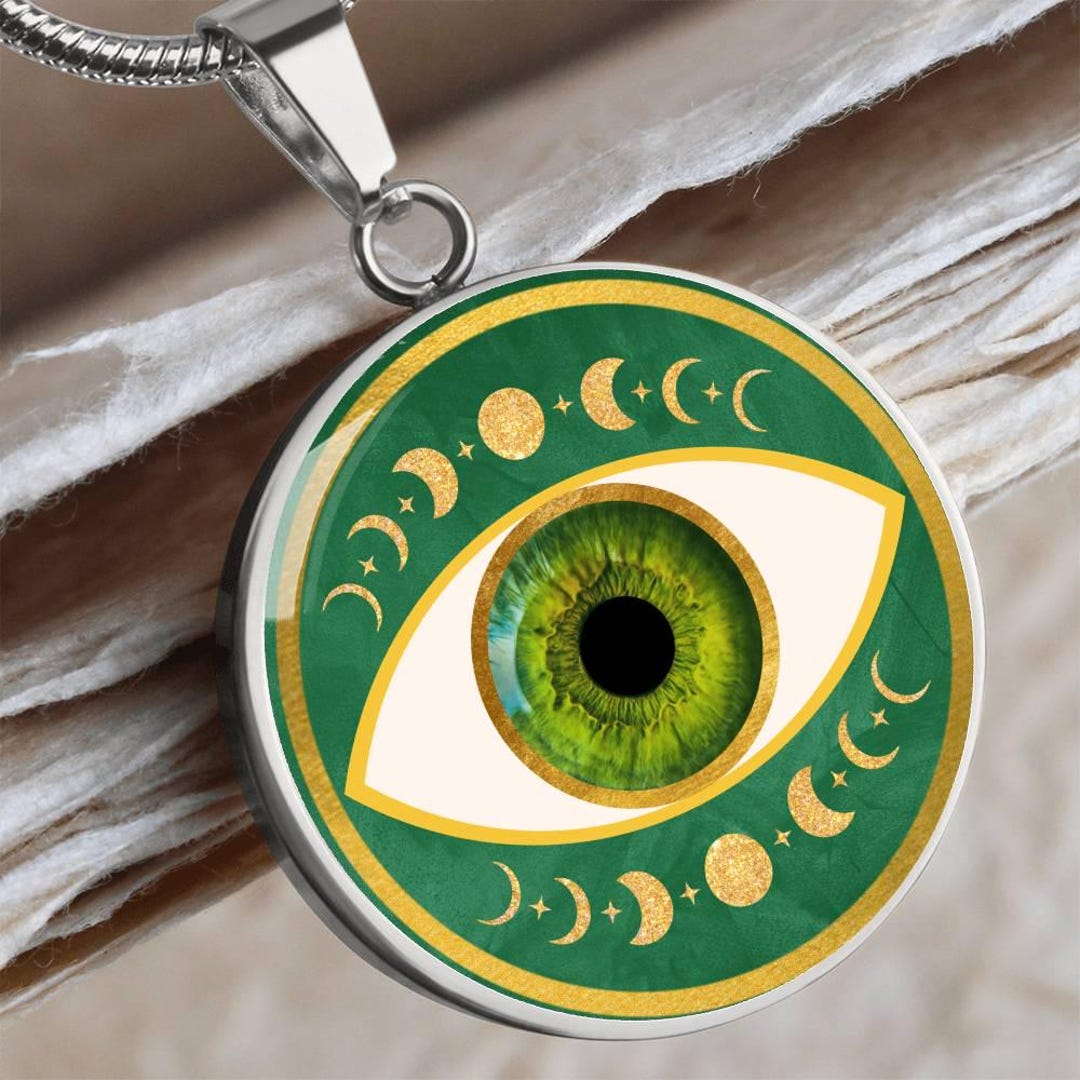 Evil Eye & Triple Moon Pendant Green - Etsy