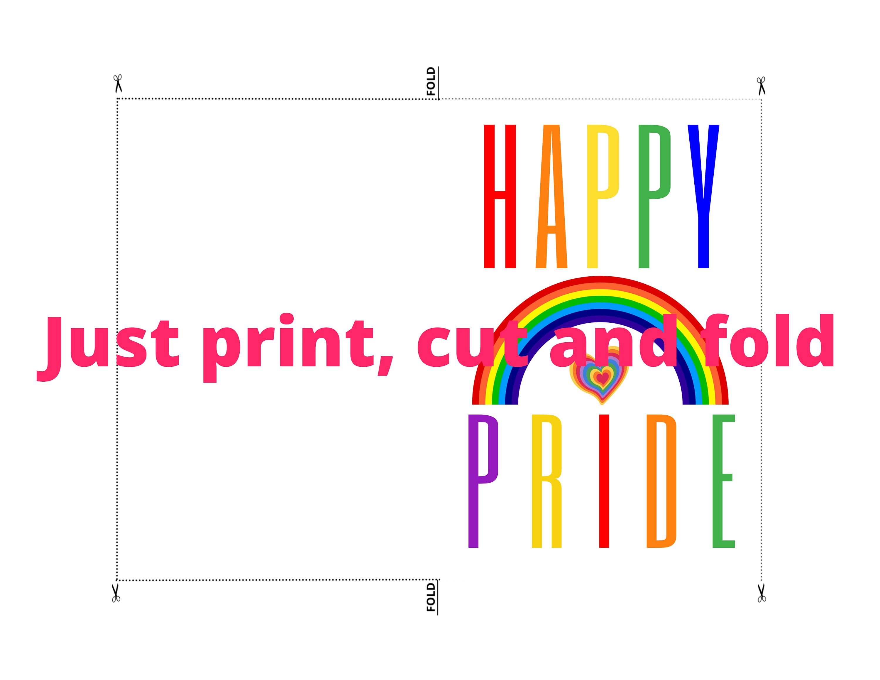 Happy Pride Rainbow Printable Greeting Cards, LGBTQ Plus Greeting Card ...