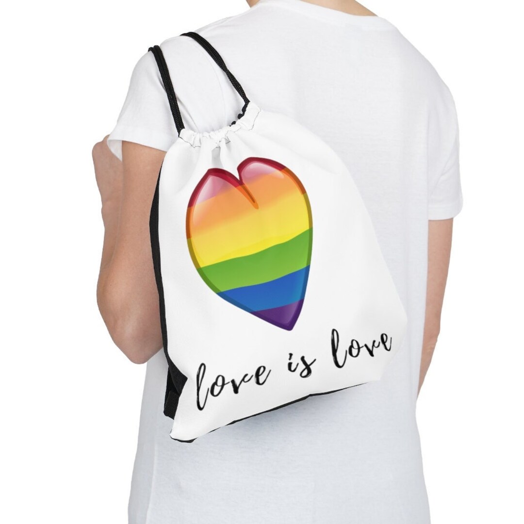 Pride Rainbow Heart Love is Love Drawstring Bag, Pride Parade Bag ...