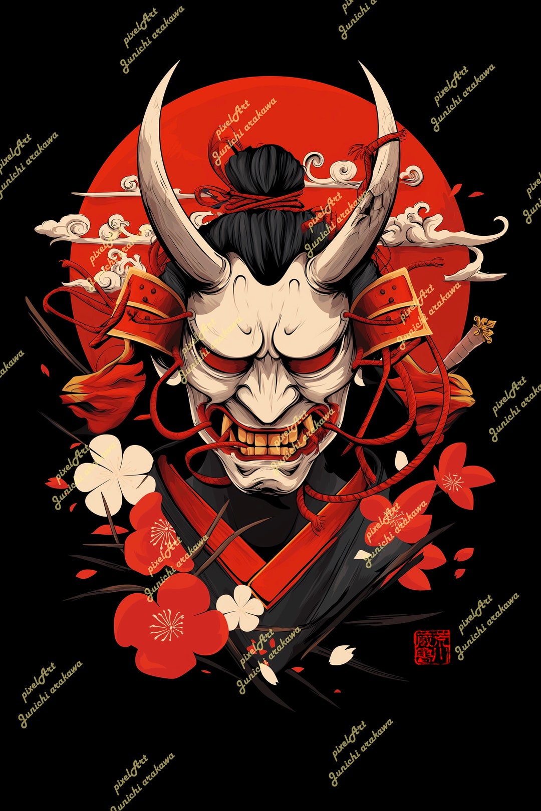 Japanese Hannya Mask Matted Print, Hannya Print, Hannya Mask Wall Art ...