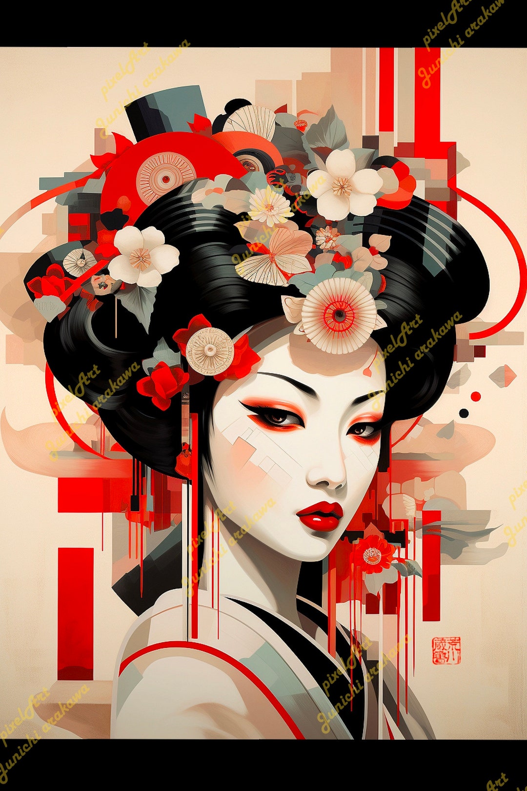 Japanese Art Deco Geisha Matted Print, Geisha Print , Geisha Wall Art ...