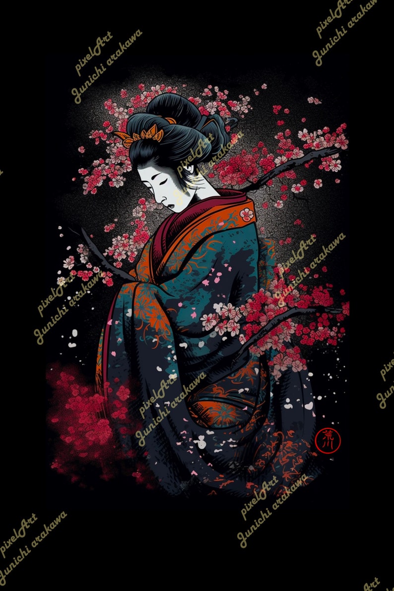 Cherry Blossom Geisha #2 With White Mat - Etsy