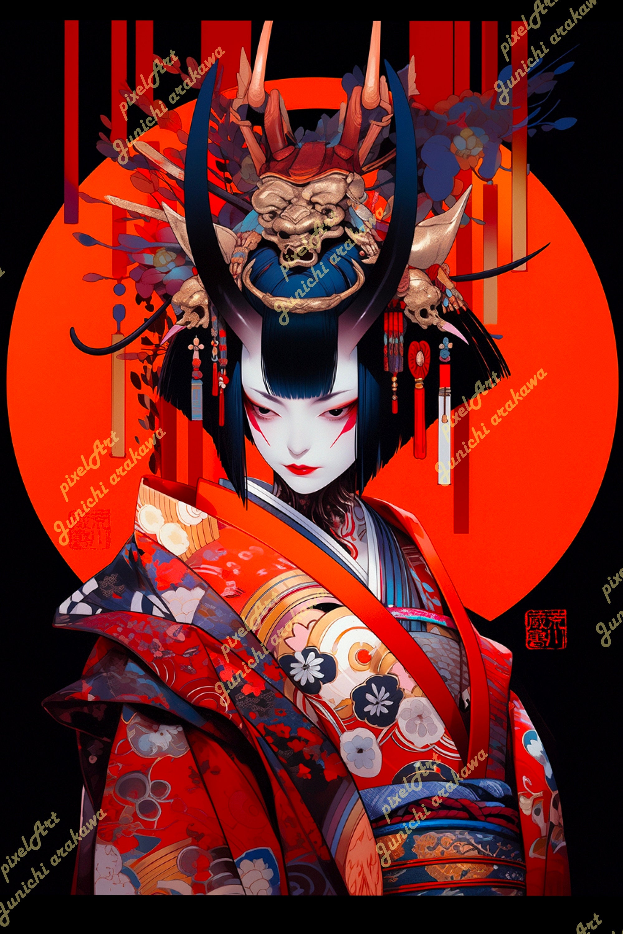 Japanese Geisha Matted Print, Geisha Print , Geisha Wall Art, Red ...
