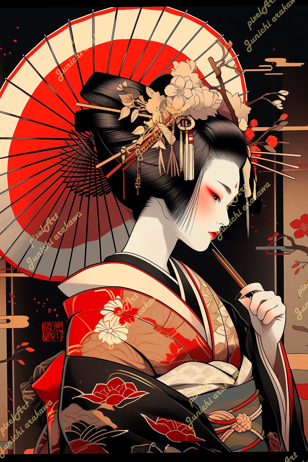 Japanese Art Deco Geisha Matted Print, Geisha Print , Geisha Wall Art ...