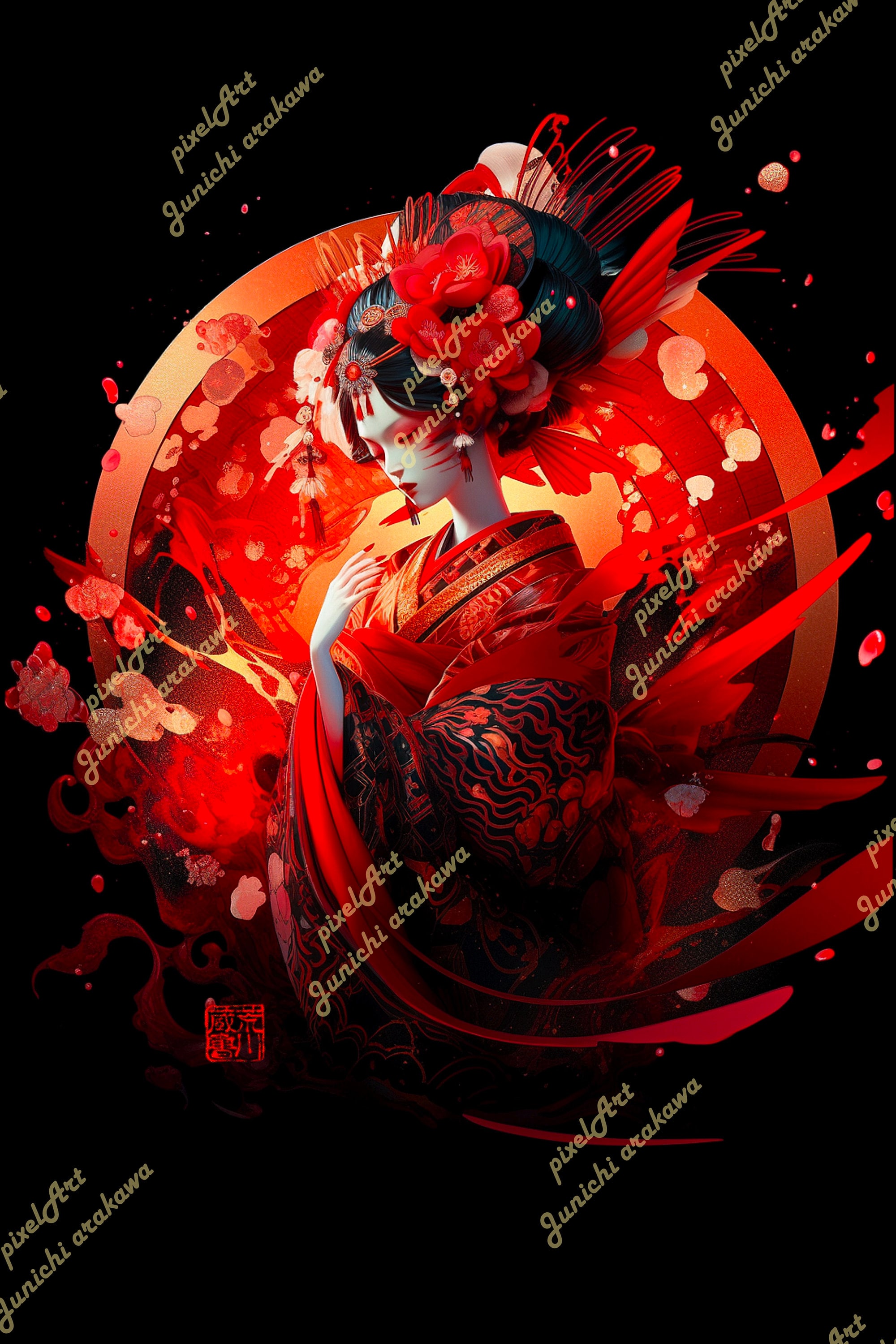 Japanese Geisha Matted Print, Geisha Print , Geisha Wall Art, Red ...