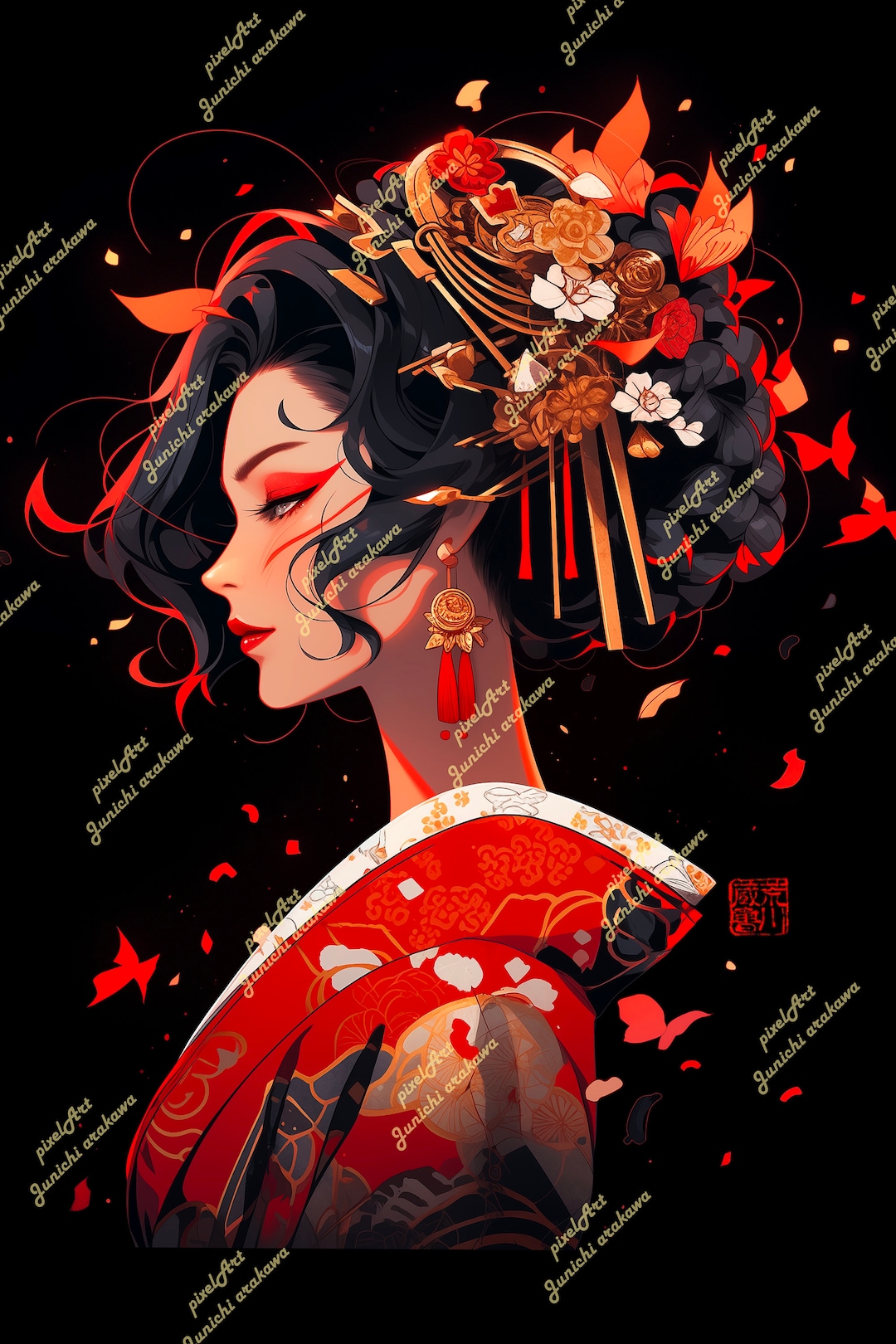 Japanese Art Deco Geisha Matted Print, Geisha Print , Geisha Wall Art ...