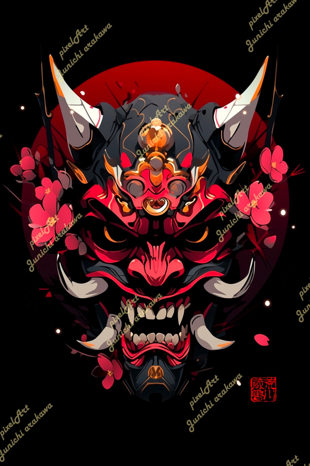 Japanese Art Deco Hannya Mask Matted Print, Hannya Print, Hannya Mask ...