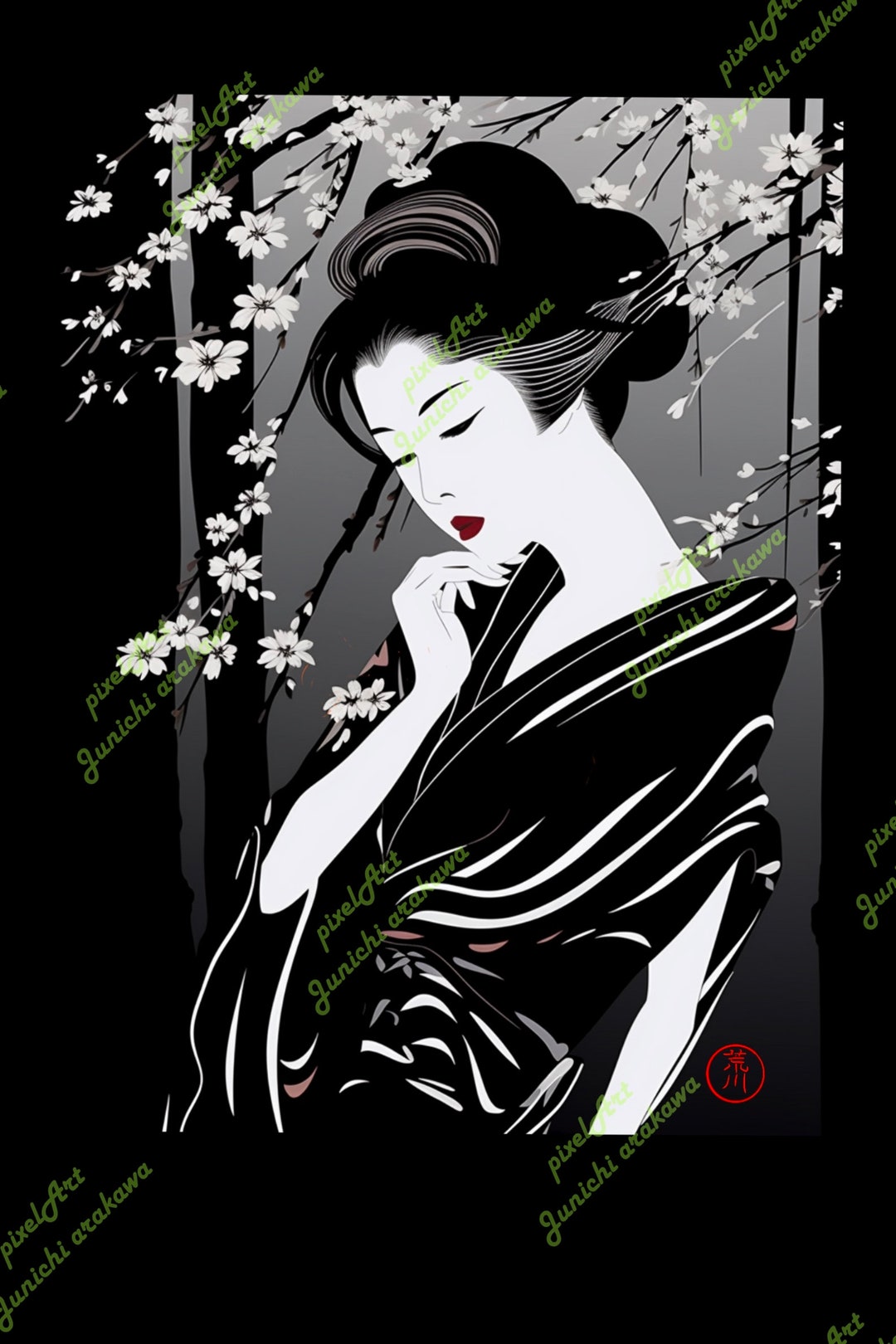 Black and White Geisha,japanese Art Deco Geisha Matted Print, Geisha ...