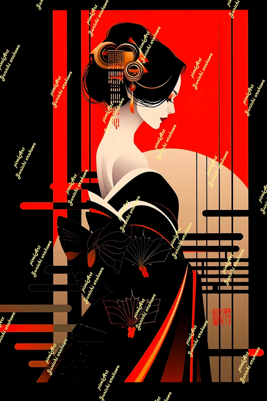 Japanese Art Deco Geisha Matted Print, Geisha Print , Geisha Wall Art ...