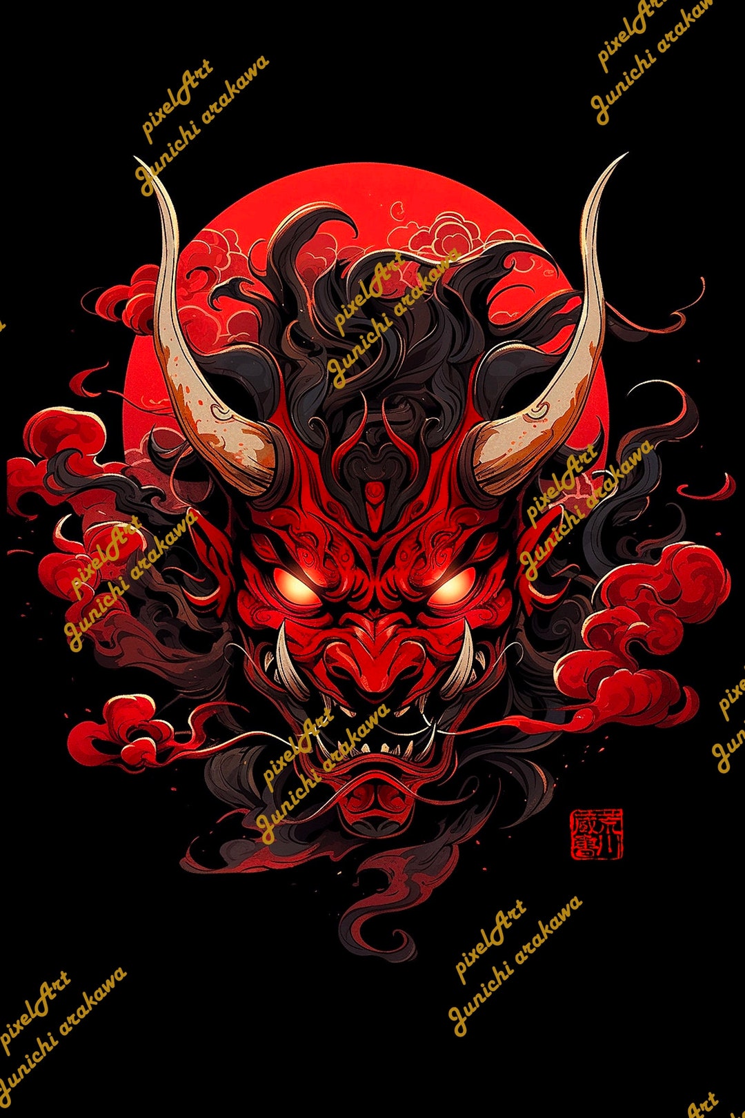 Japanese Art Deco Hannya Mask Matted Print, Hannya Print, Hannya Mask ...