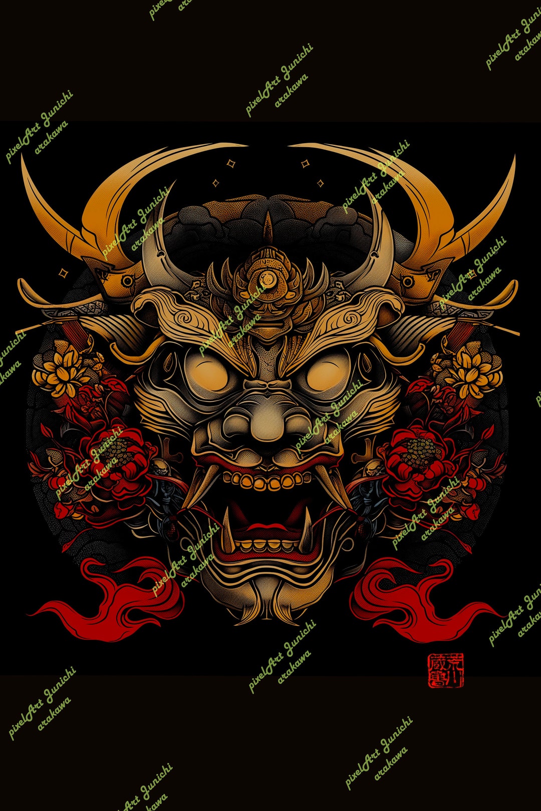 Japanese Art Deco Hannya Mask Matted Print, Hannya Print, Hannya Mask ...