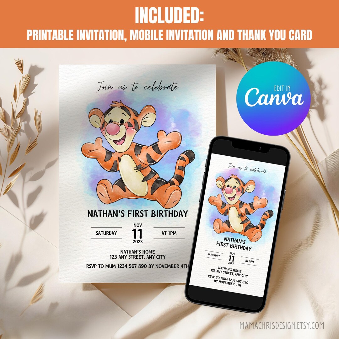 Tigger Birthday Invitation, Printable Birthday Invitation, Editable ...