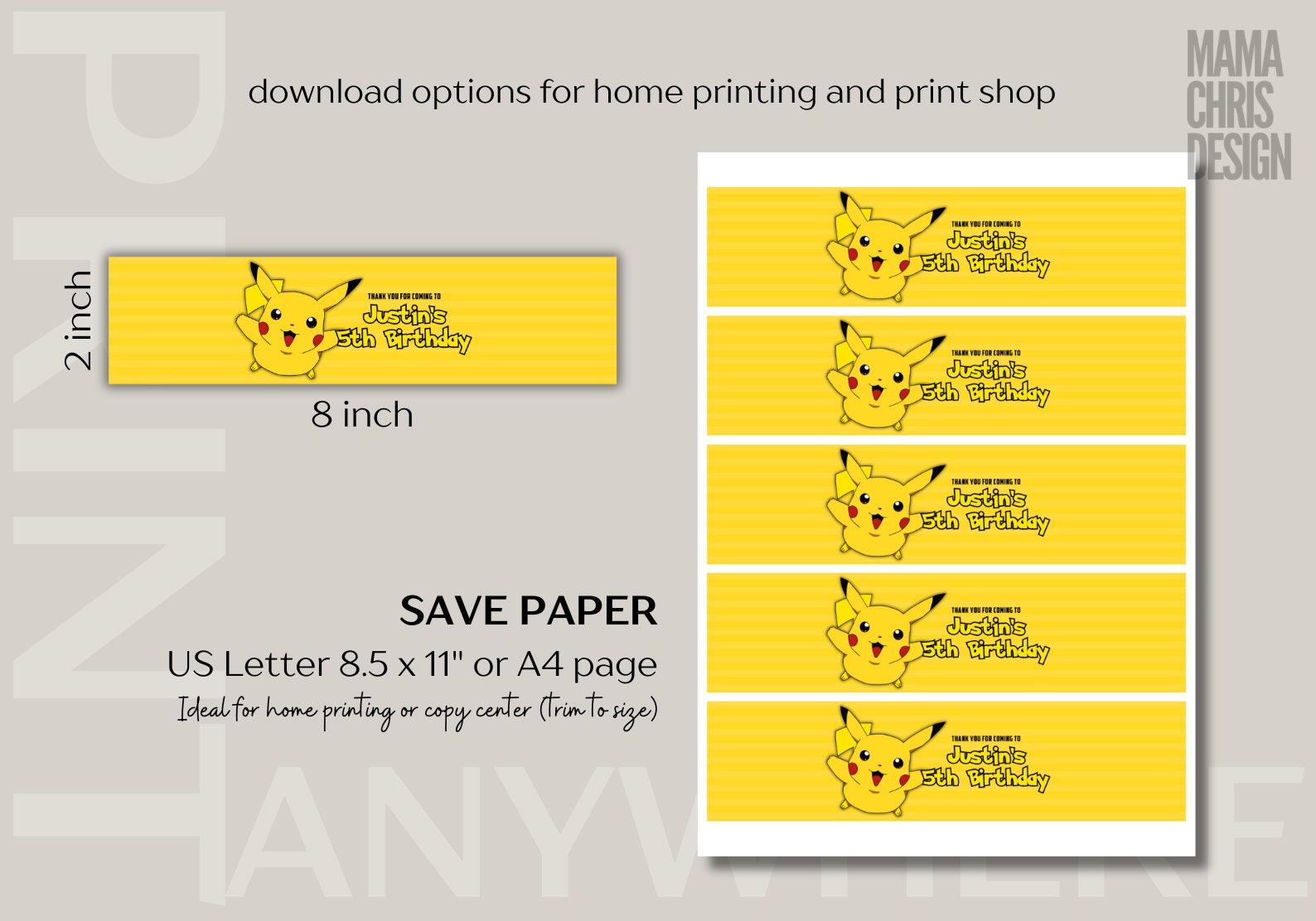 Pikachu Water Bottle Label Template, Printable Pokemon Bottle Label ...
