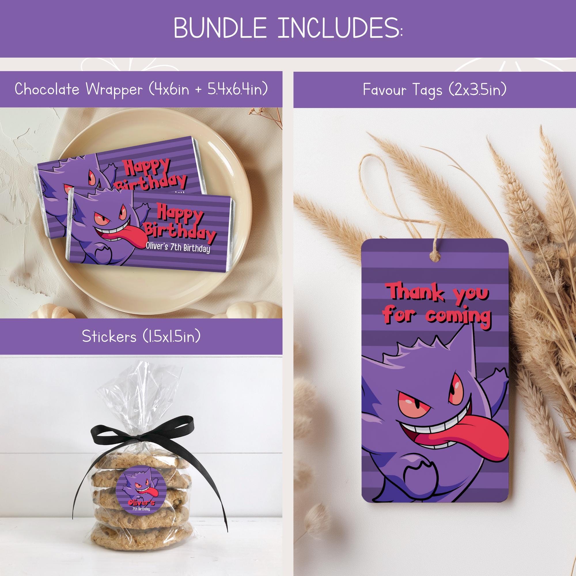 Gengar Birthday Party Bundle Template, Editable Birthday Party Bundle ...
