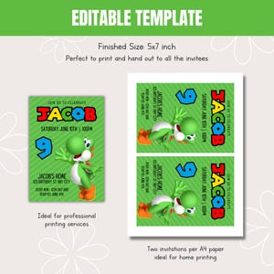 Yoshi Birthday Invitation, Printable Birthday Invitation, Editable ...