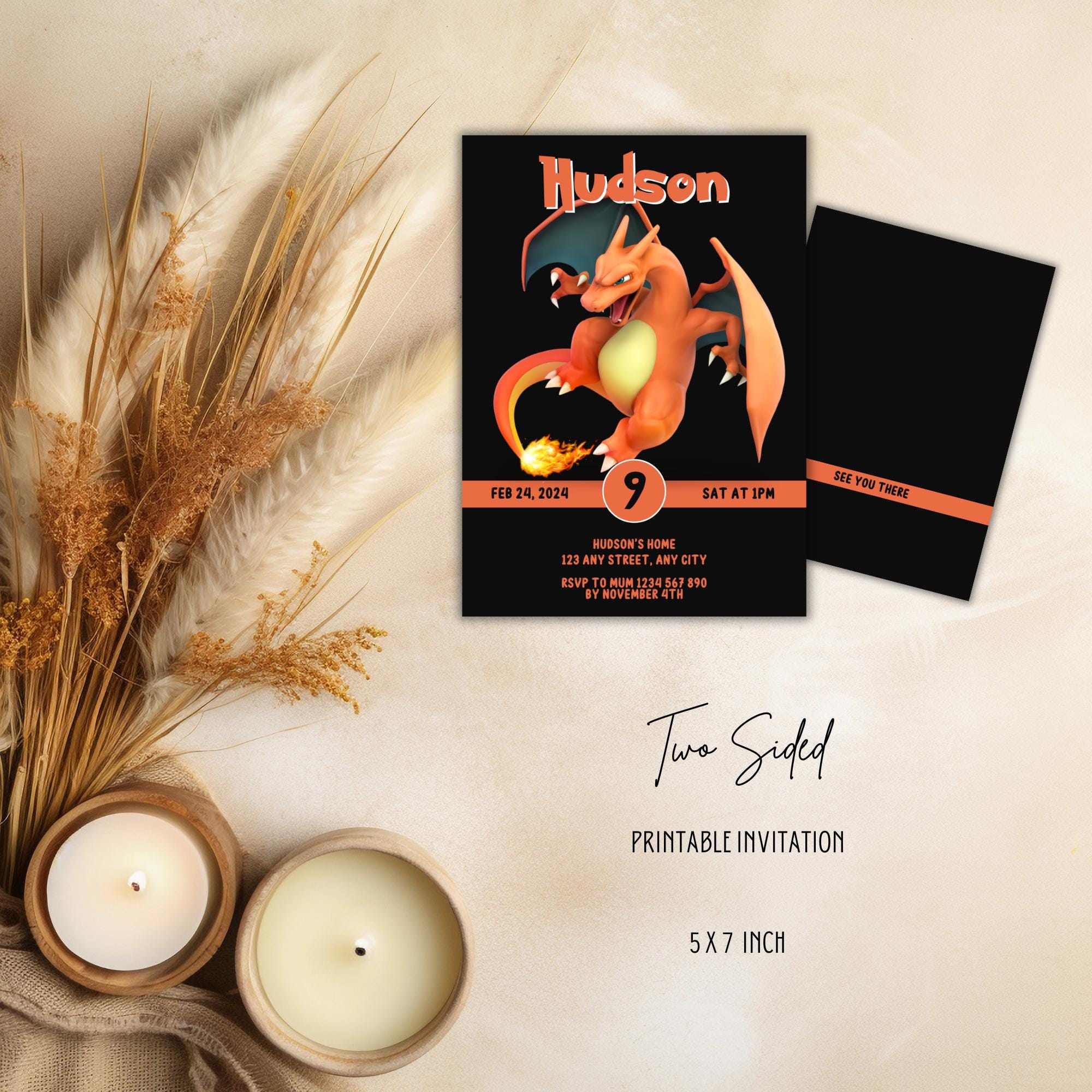 Charizard Birthday Invitation, Printable Birthday Invitation, Editable ...