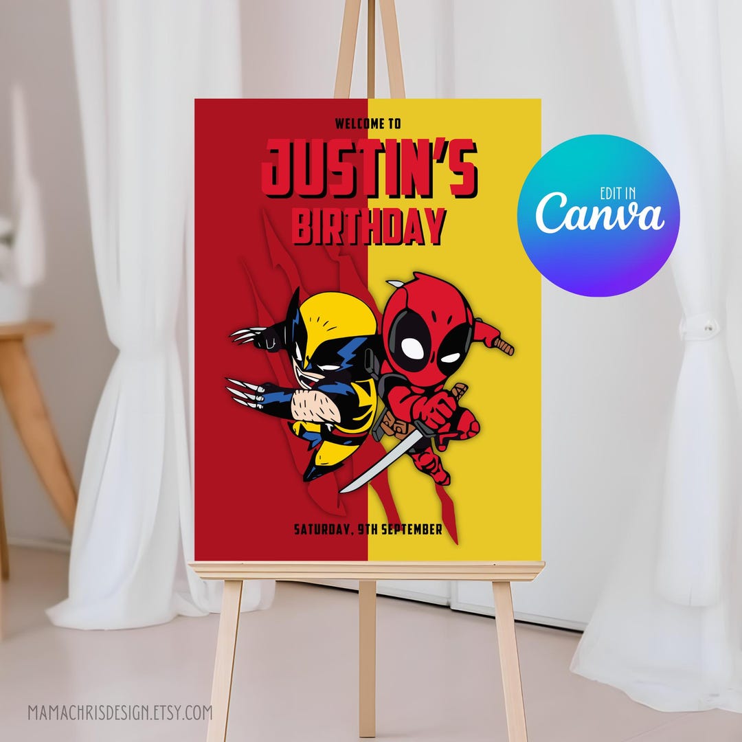 Deadpool & Wolverine Welcome Sign Template, Editable Deadpool Birthday ...