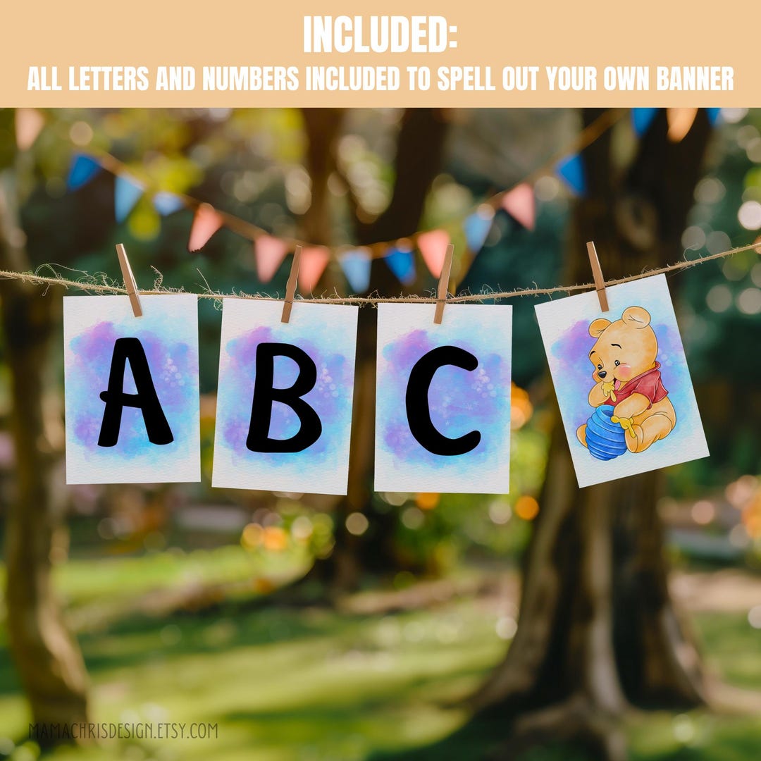 Winnie the Pooh Bunting Flag Banner, First Birthday Party Banner, Happy ...