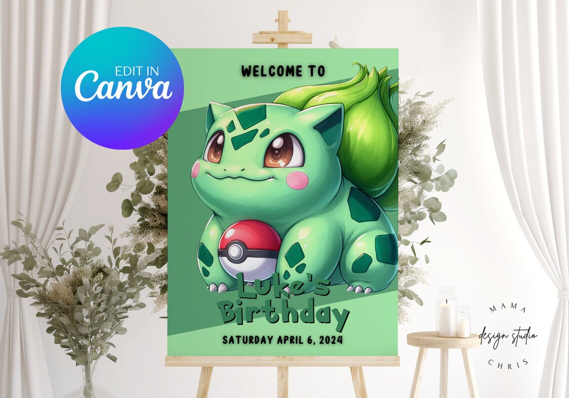 Bulbasaur Welcome Sign Printable Welcome Sign Editable Template Instant ...
