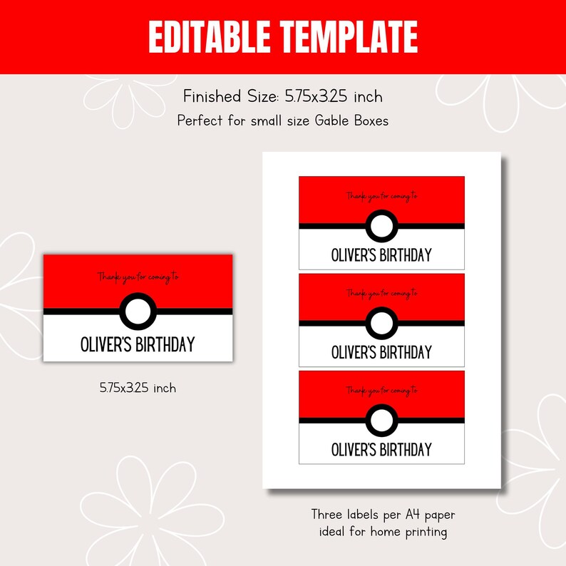 Pokemon Gable Box Label Editable, Poke Ball Favour Box Sticker Template ...