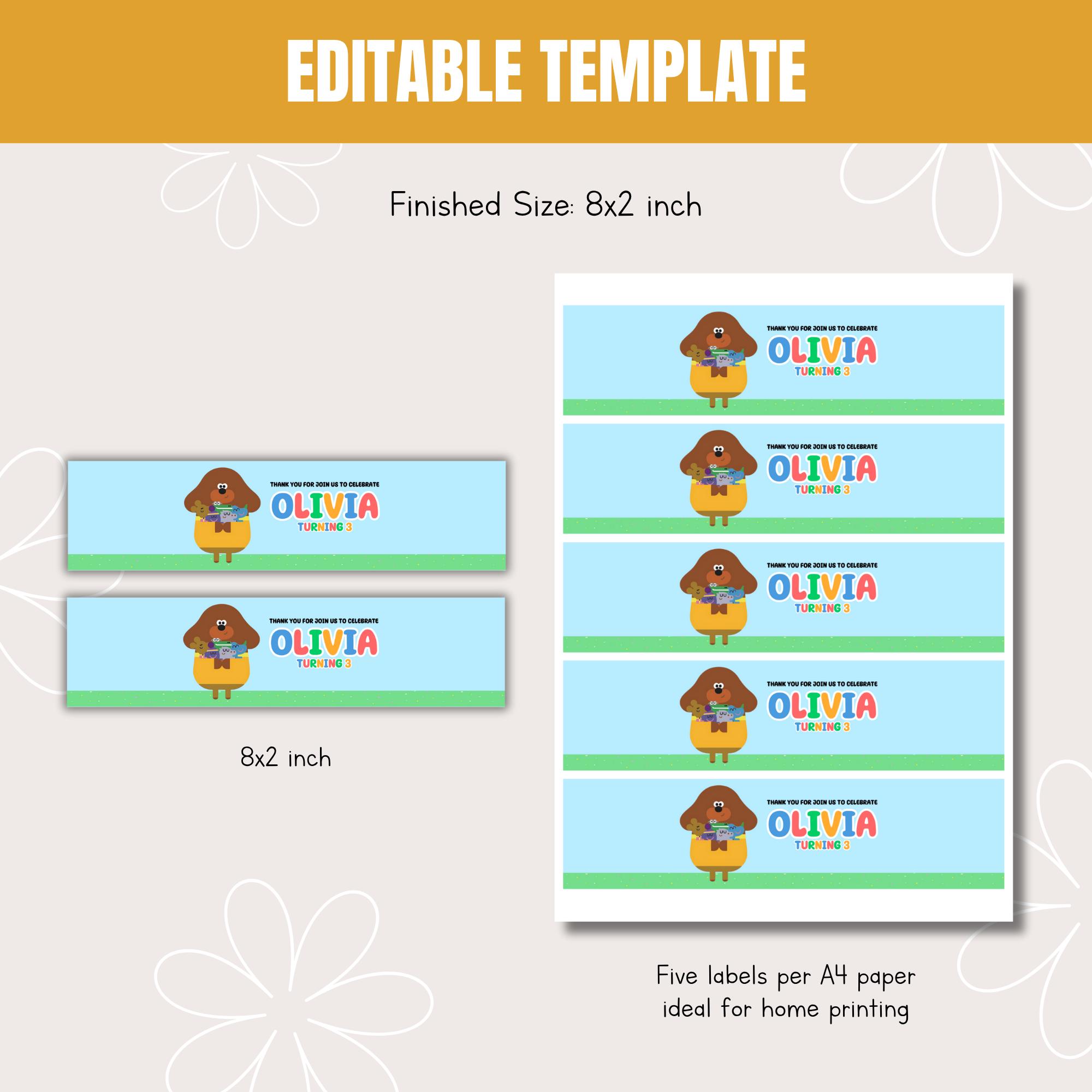 Hey Duggee Water Bottle Label Template, Printable Hey Duggee Bottle ...