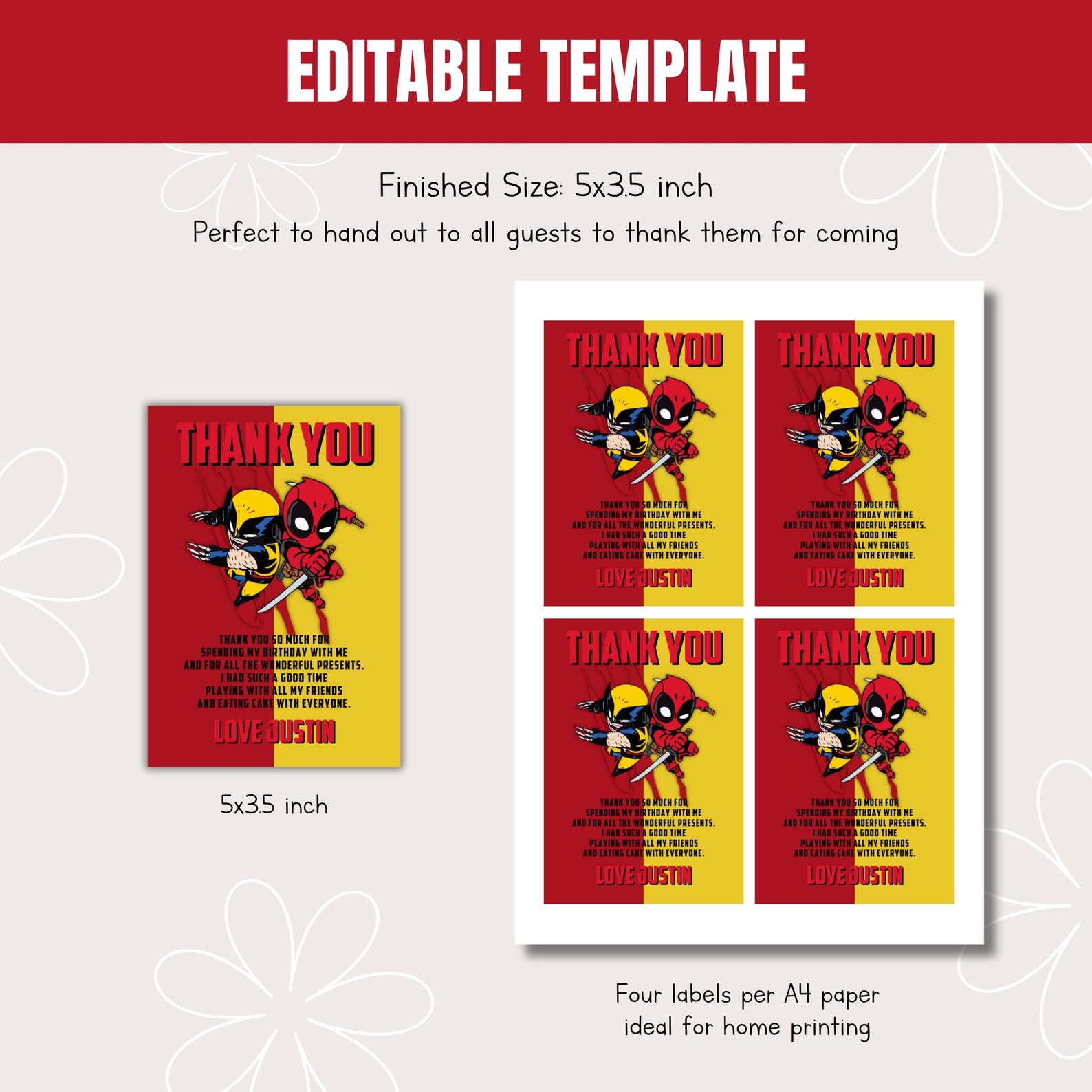 Deadpool & Wolverine Birthday Invitation, Printable Birthday Invitation ...