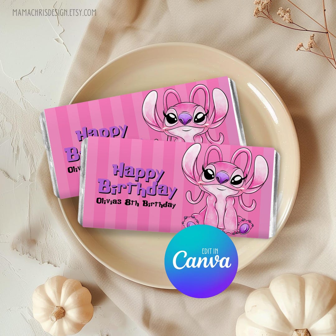 Lilo and Stitch Angel Chocolate Bar Wrapper, Editable Party Favour ...