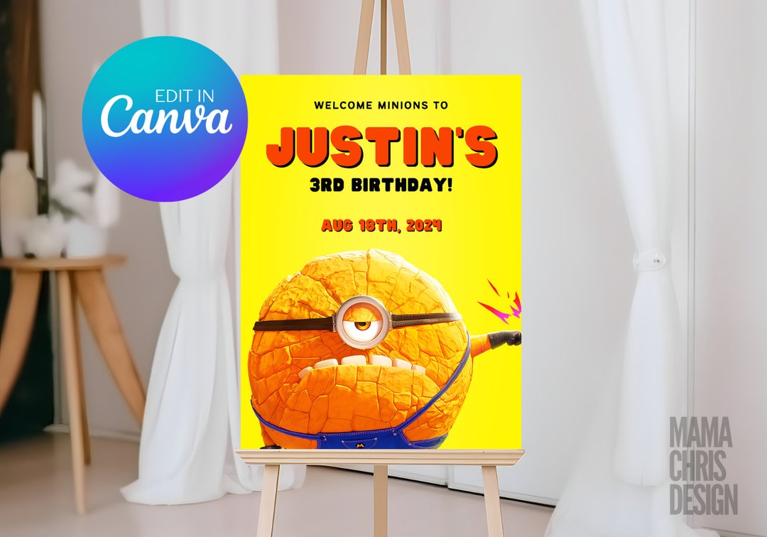 Despicable Me 4 Welcome Sign Template, Editable Minions Birthday Easel ...