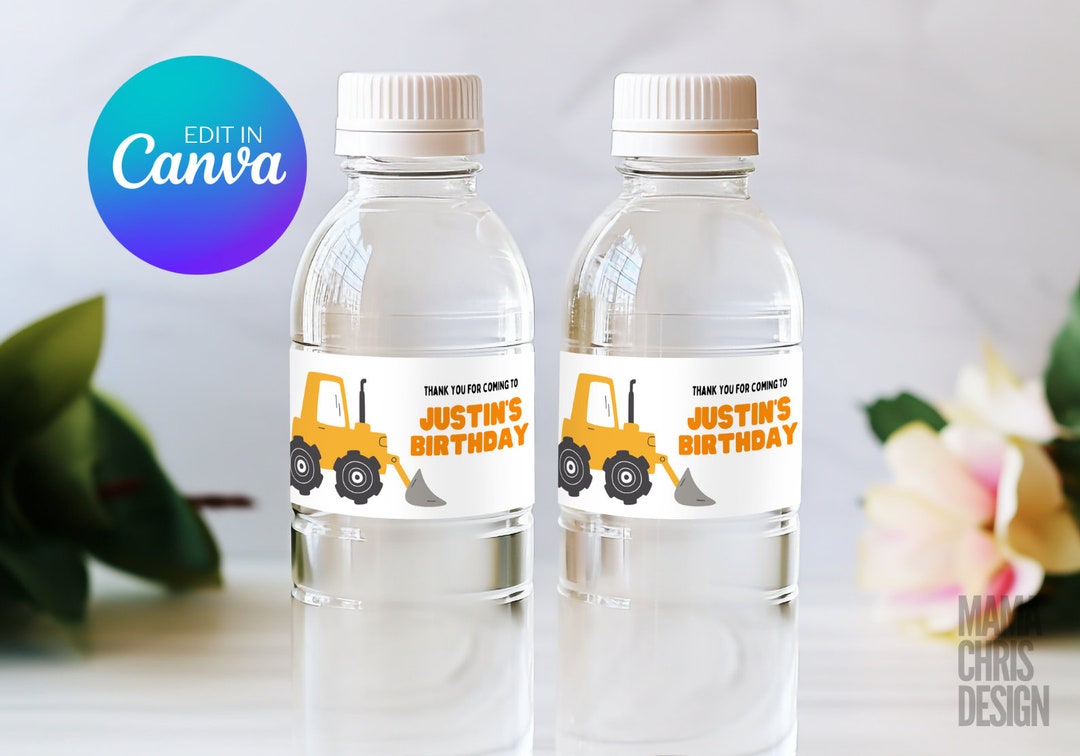 Construction Water Bottle Label Template, Printable Construction Bottle ...