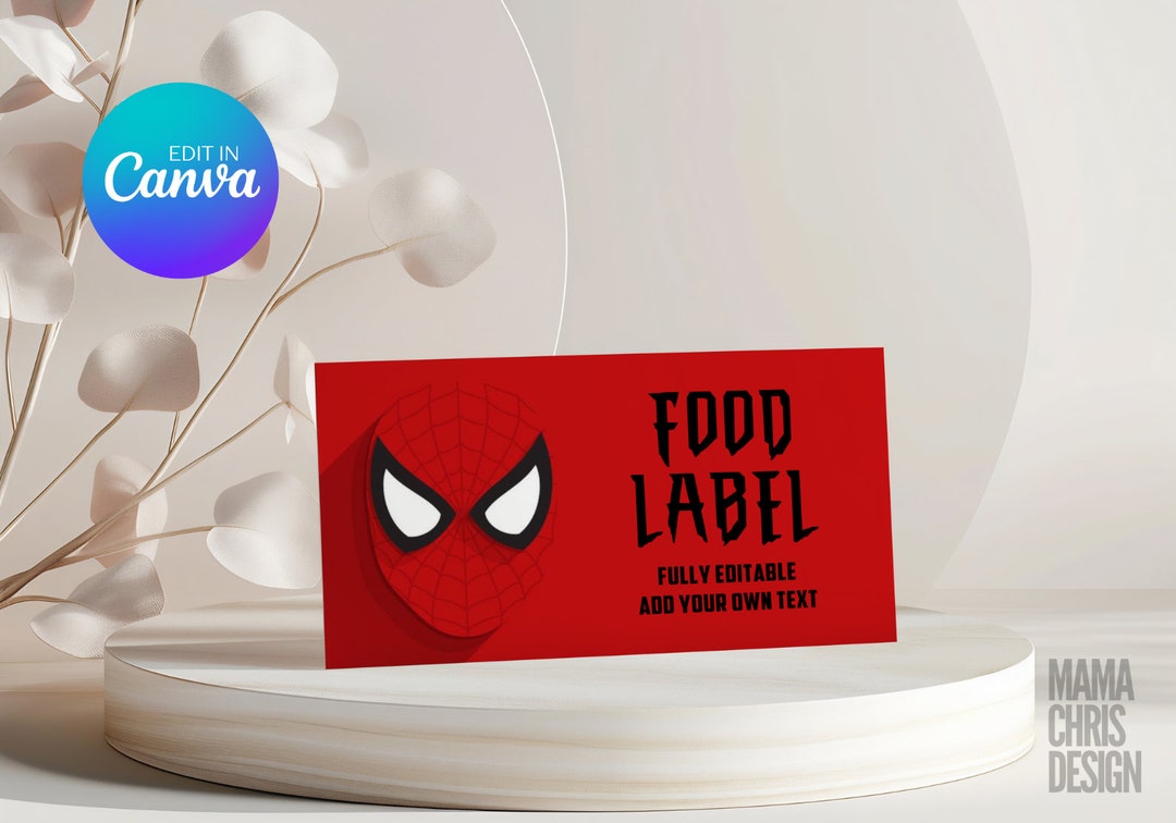 Spiderman Food Label, Birthday Party Food Tent Cards, Spiderman Food ...