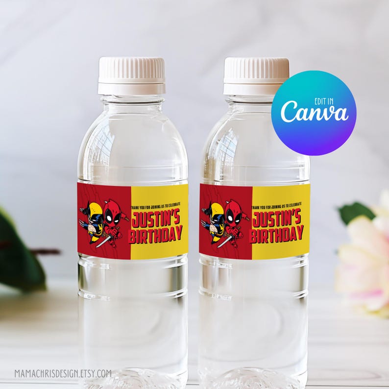 Deadpool & Wolverine Water Bottle Label Template, Printable Deadpool ...