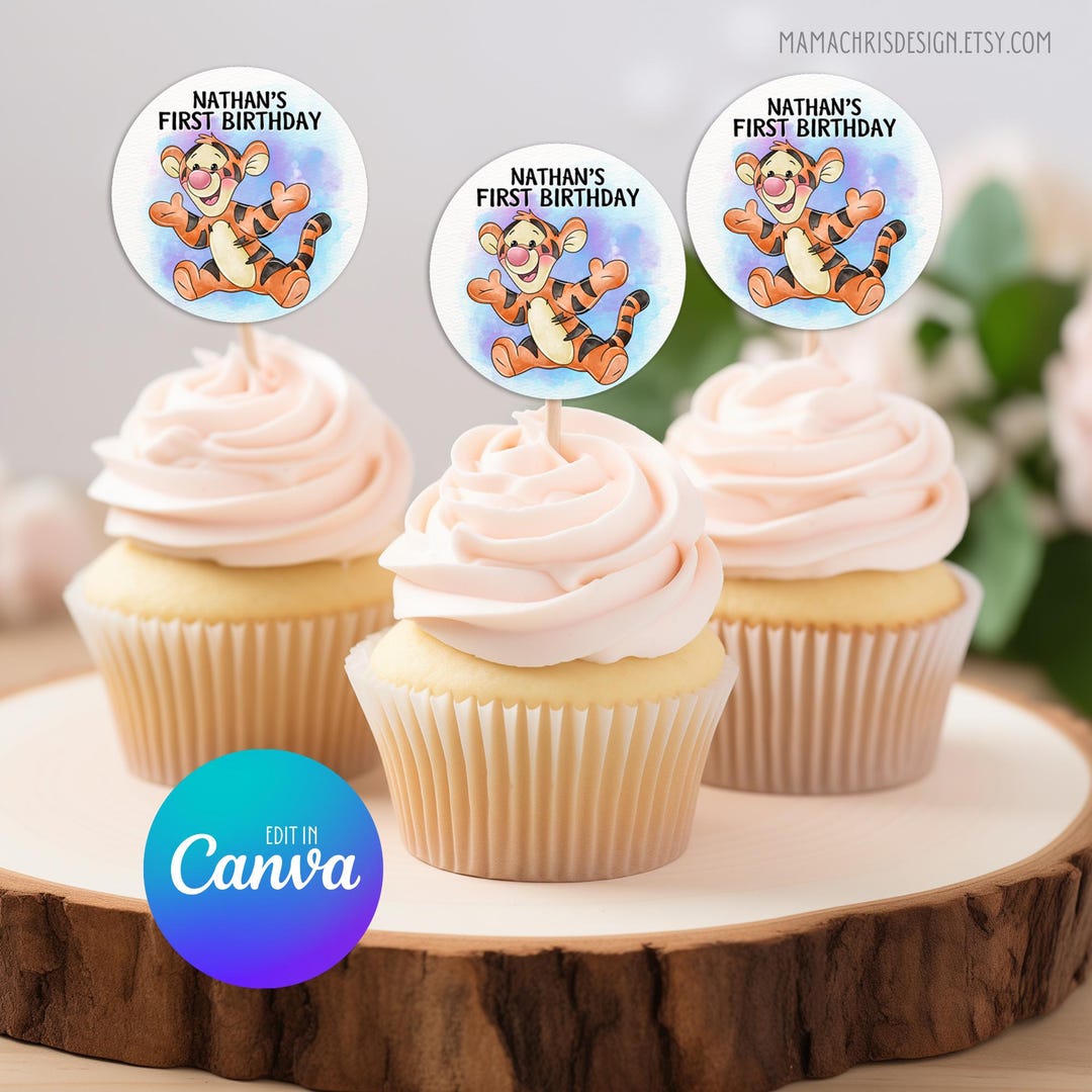 Tigger Cupcake Topper, Printable Cupcake Topper, Editable Template ...