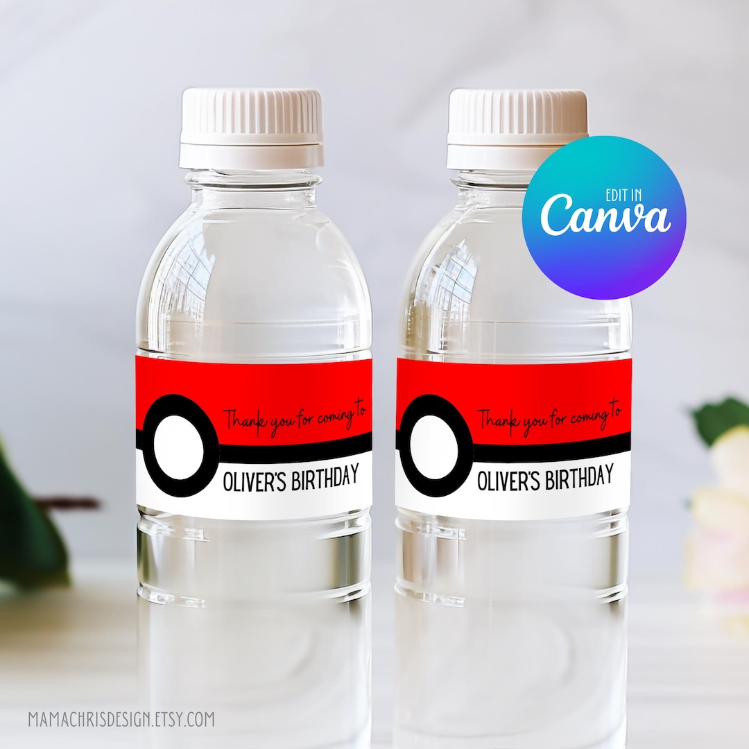 Pokemon Water Bottle Label Template, Printable Poke Ball Bottle Label ...