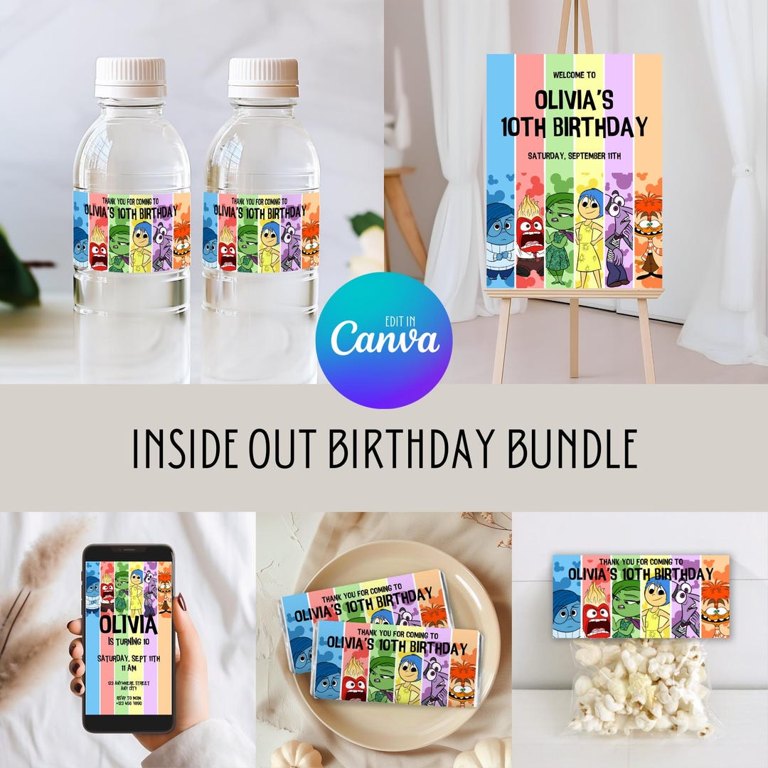 Inside Out Birthday Party Bundle Template, Editable Birthday Party ...