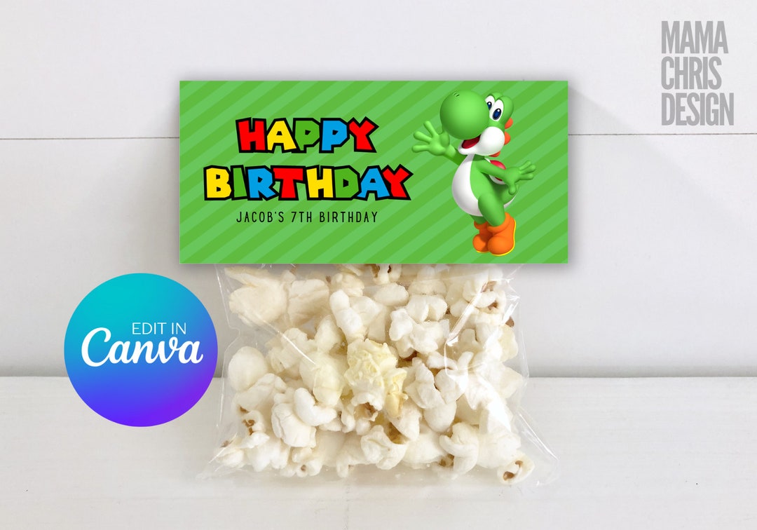 Yoshi Treat Bag Topper Template, Editable Favour Treat Bag Design for ...
