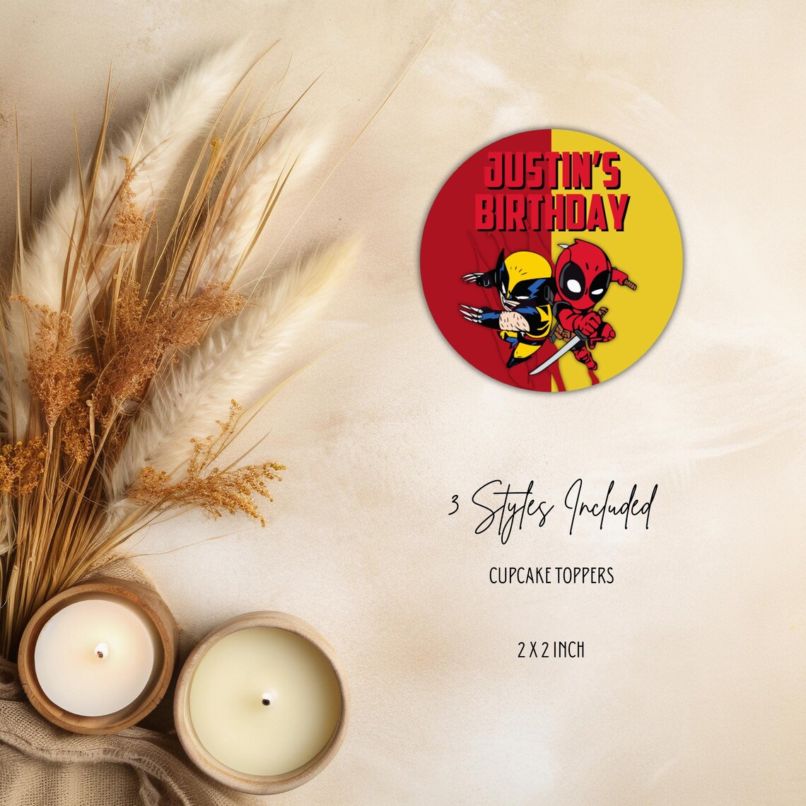 Deadpool & Wolverine Cupcake Topper, Printable Cupcake Topper, Editable ...