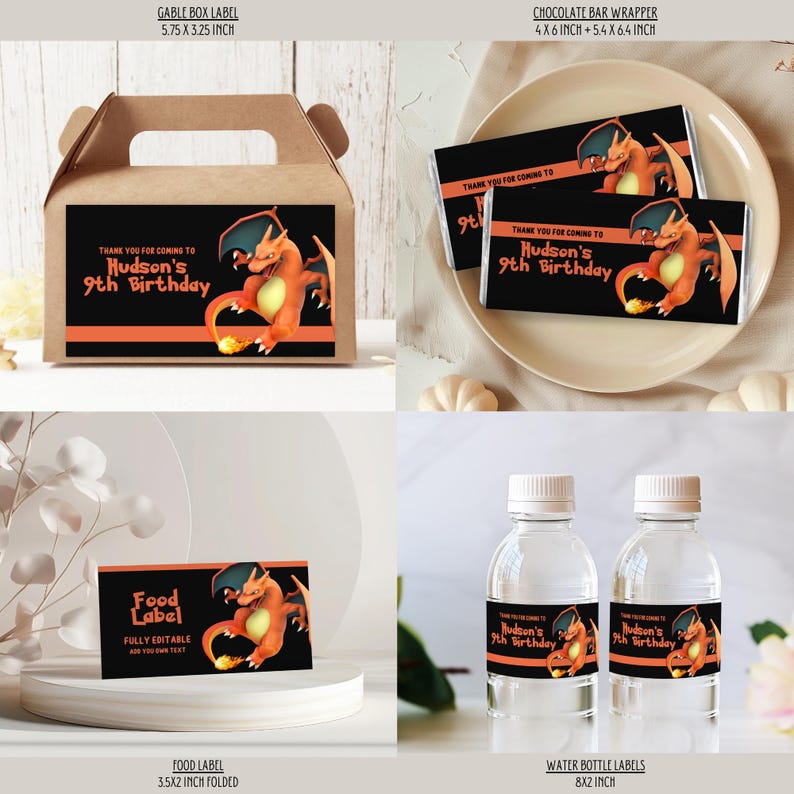 Charizard Birthday Party Bundle Template, Editable Birthday Party ...
