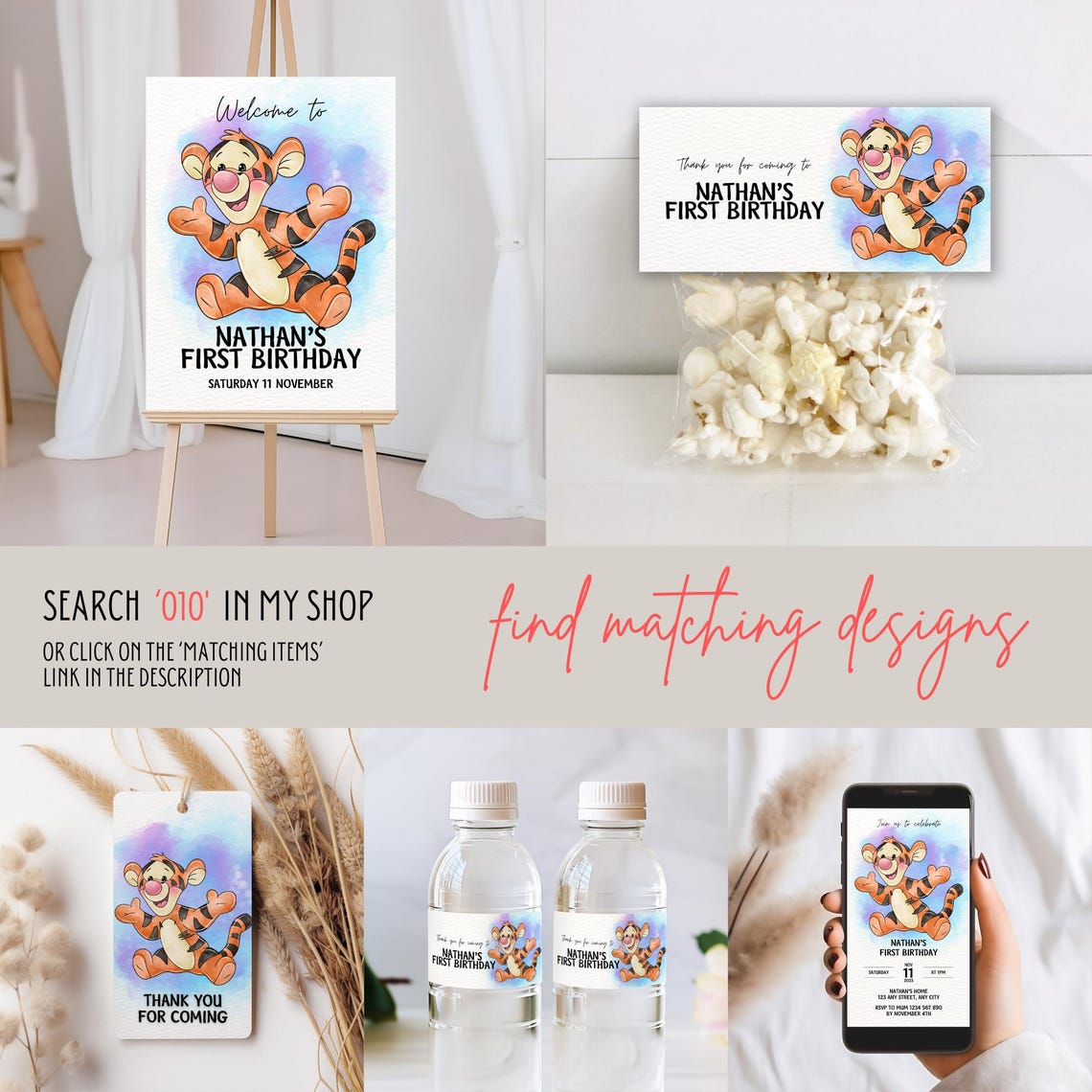 Tigger Cupcake Topper, Printable Cupcake Topper, Editable Template ...