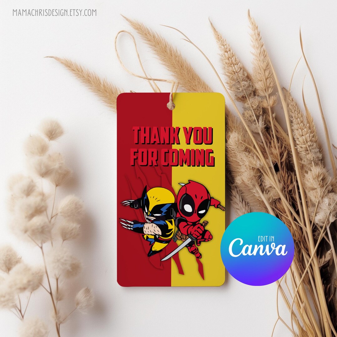 Deadpool & Wolverine Favour Tag, Thank You Tag Template, Editable ...