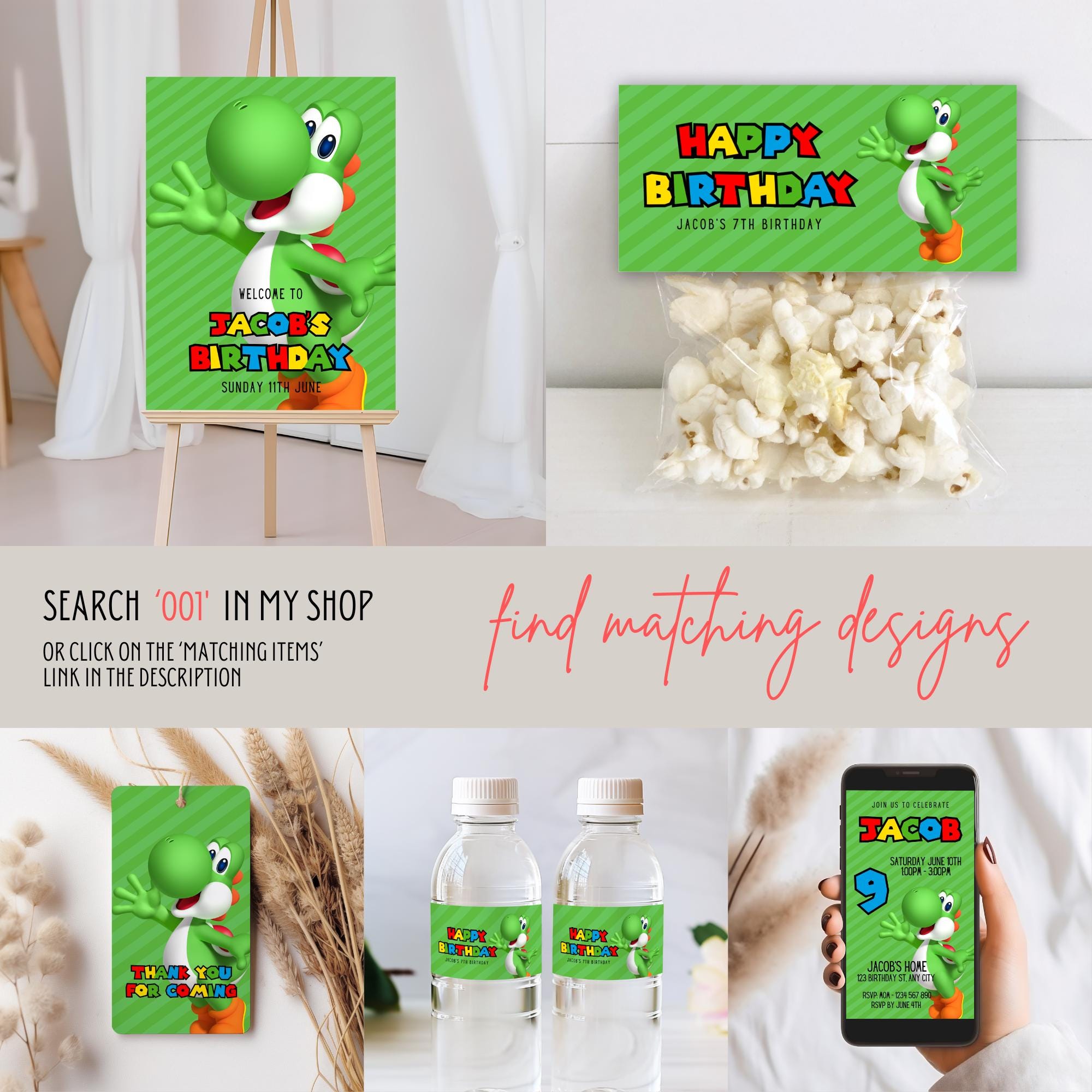 Yoshi Cupcake Topper, Printable Cupcake Topper, Editable Template ...