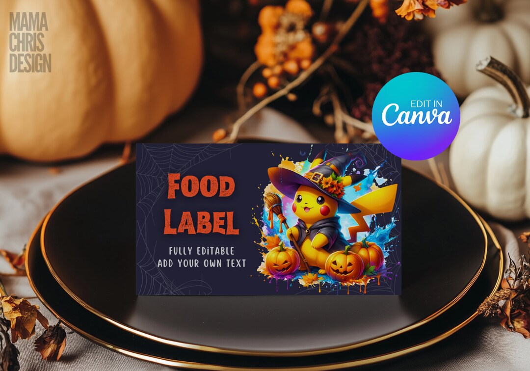 Halloween Pikachu Food Label, Halloween Party Food Tent Cards ...