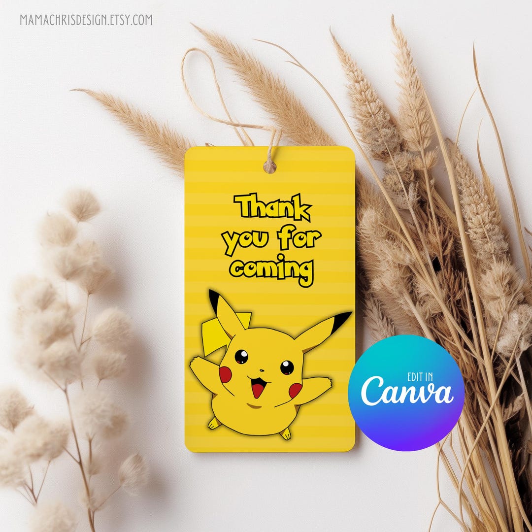 Pikachu Favour Tag, Thank You Tag Template, Editable Favour Tag ...