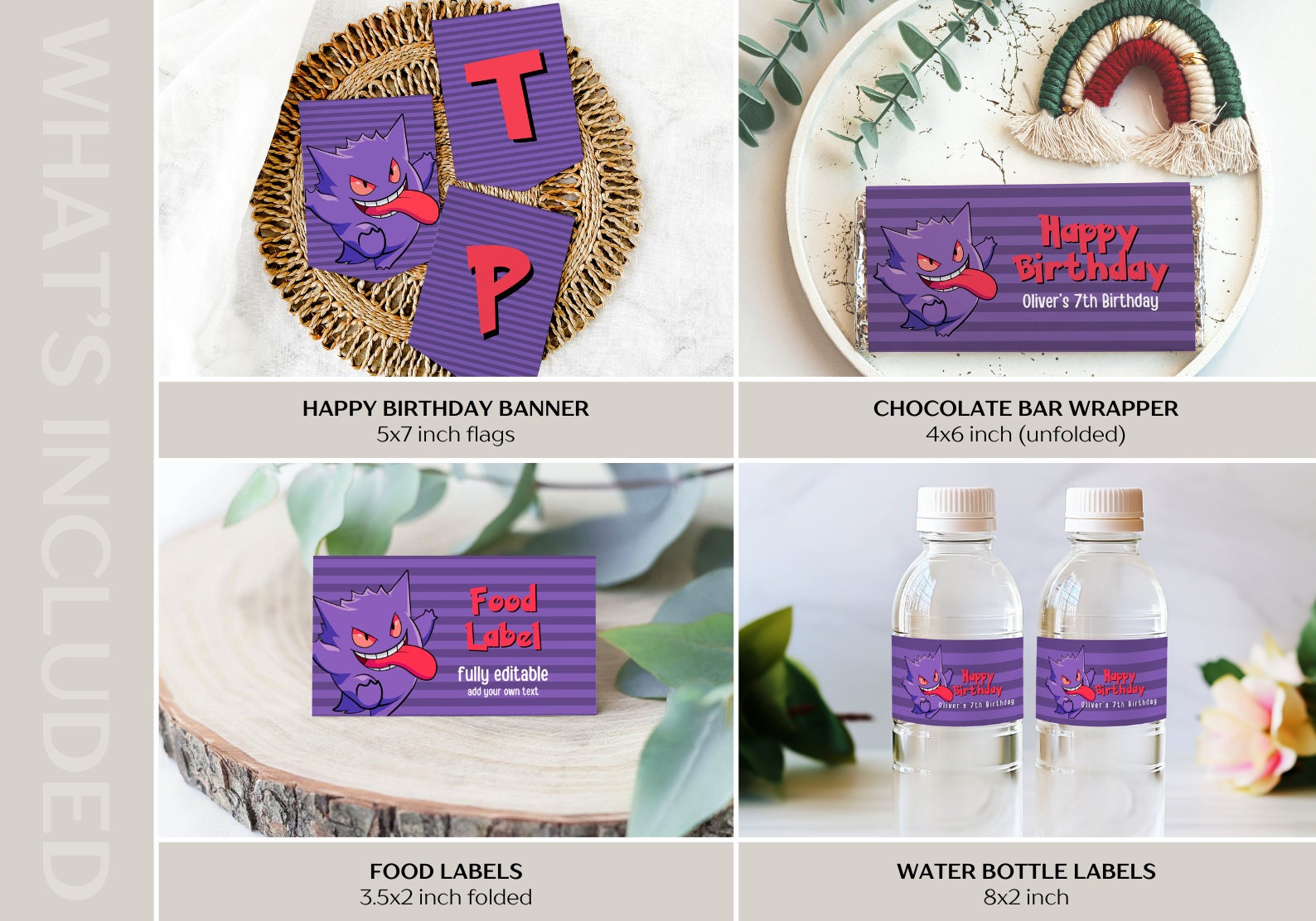 Gengar Birthday Bundle Printable Birthday Bundle Editable Templates ...