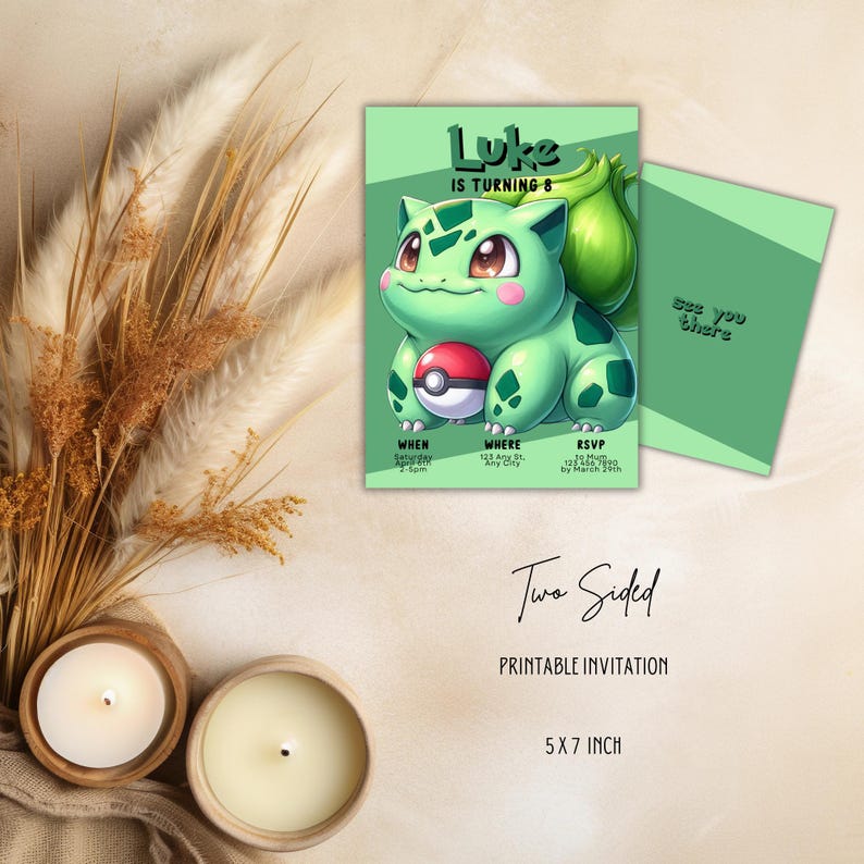Bulbasaur Birthday Invitation, Printable Birthday Invitation, Editable ...