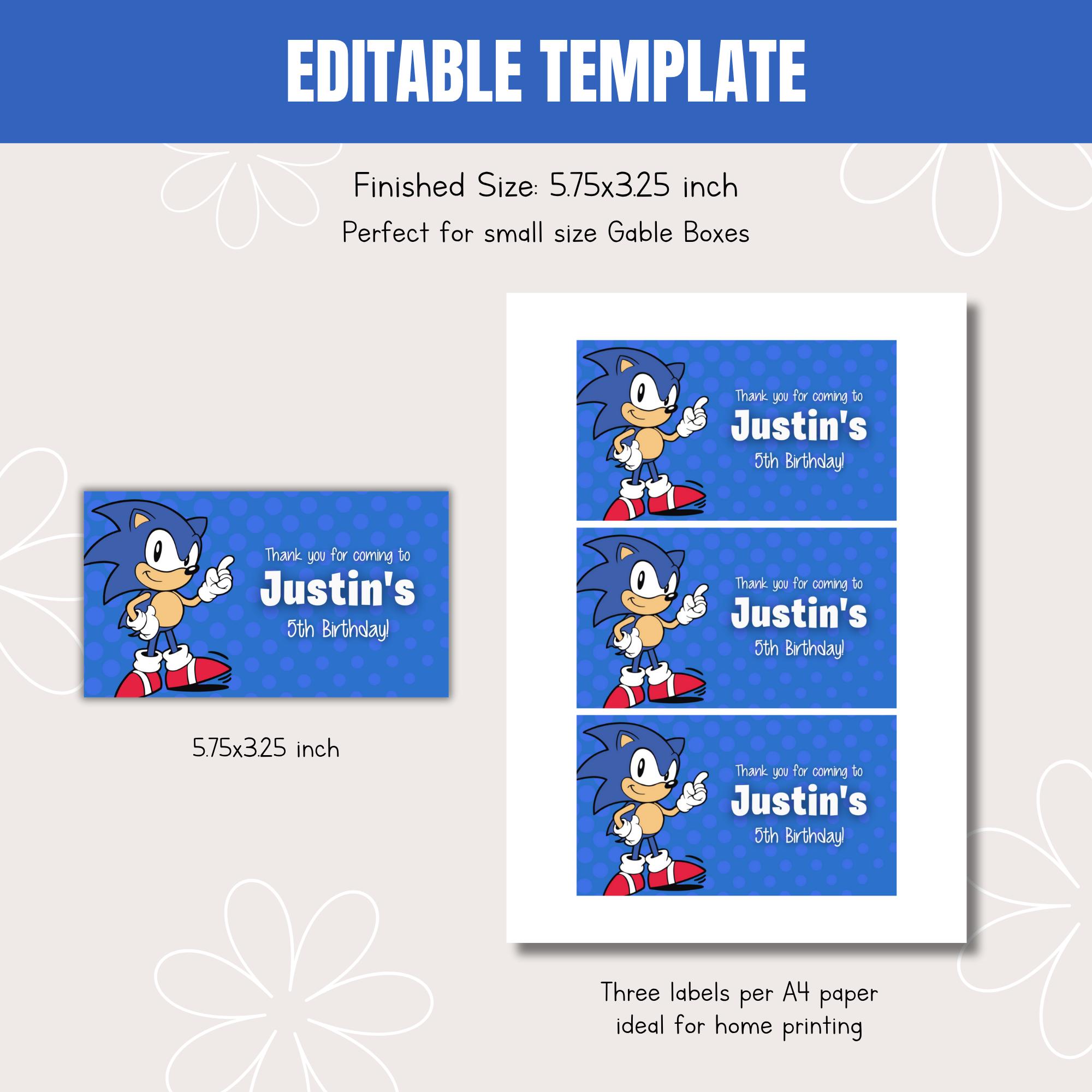 Sonic Gable Box Label Editable, Sonic Favour Box Sticker Template ...