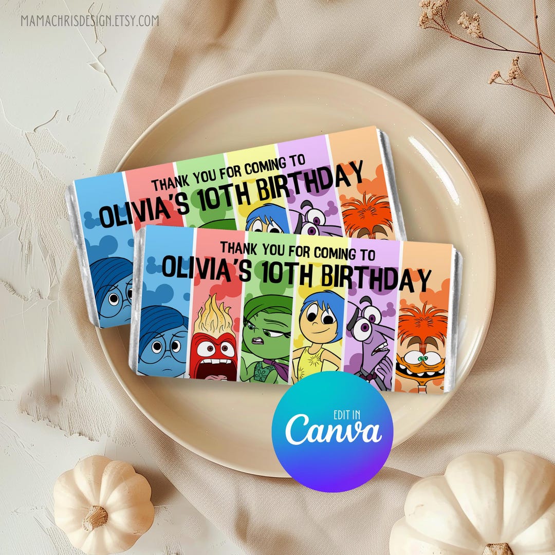 Inside Out Chocolate Bar Wrapper, Editable Party Favour, Personalised ...
