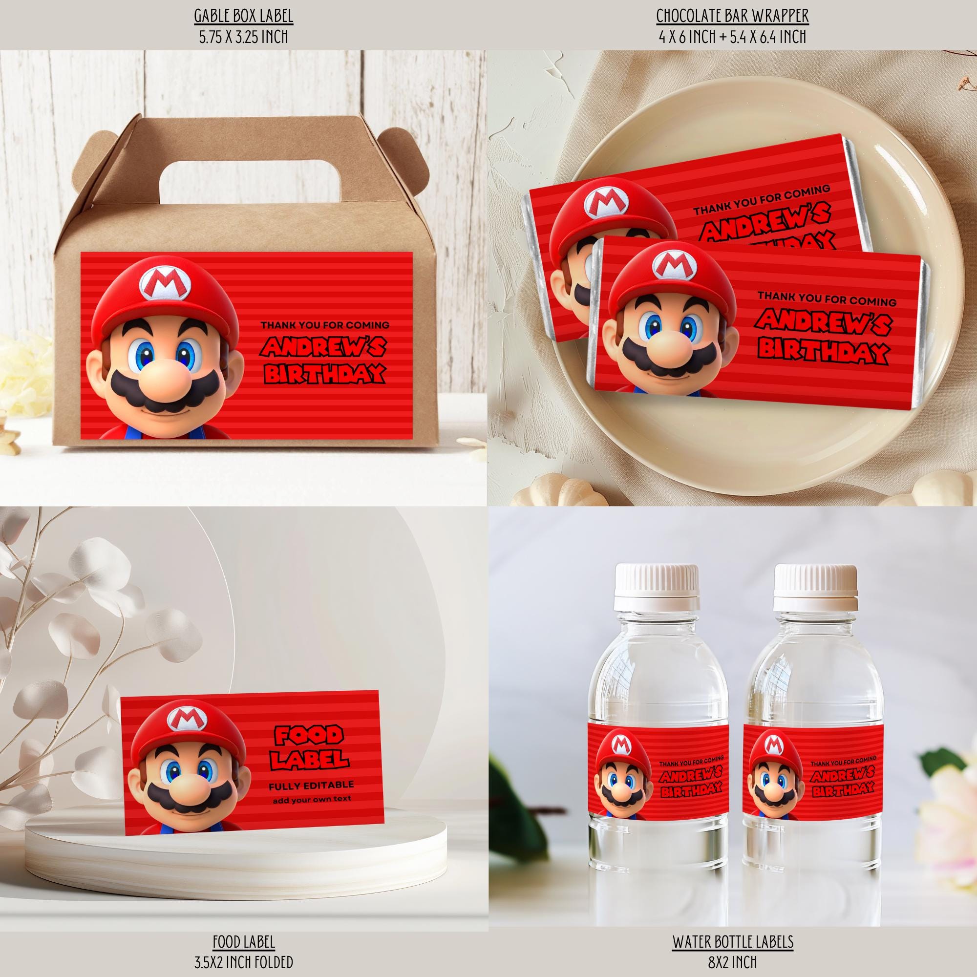 Mario Birthday Party Bundle Template, Editable Birthday Party Bundle ...