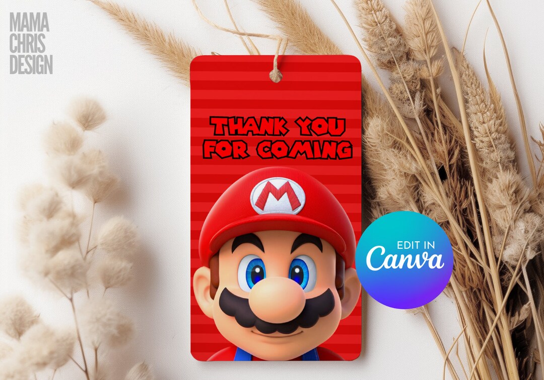 Mario Favour Tag, Thank You Tag Template, Editable Favour Tag, Birthday Favour Tag 015 - Etsy